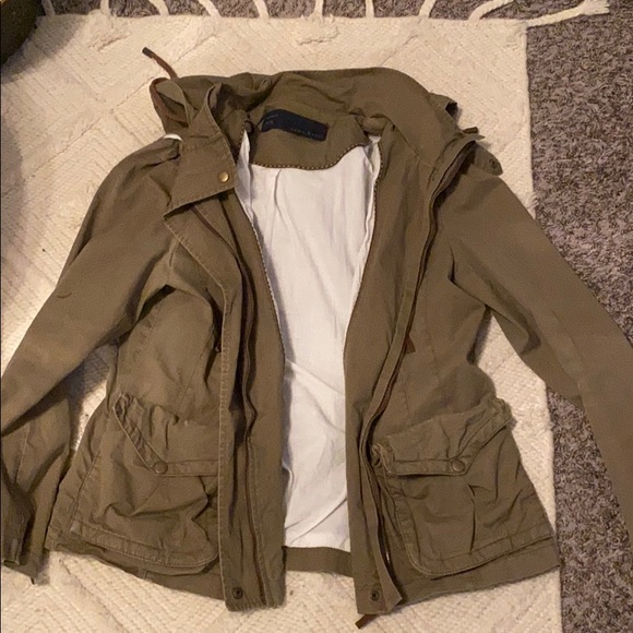 Zara | Jackets & Coats | Zara Basic Army Green Coat Utility Jacket ...